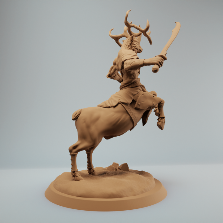 3D Printable Deer Centaur with swords, Cervan Centaur - supported by Vulcan Forge Miniatures